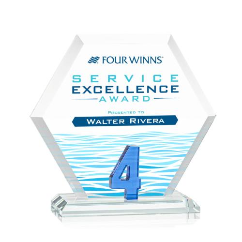 Riviera Milestone Full Color Blue Polygon Crystal Award