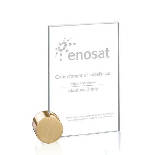 Bermuda Starfire/Gold Circle Rectangle Crystal Award