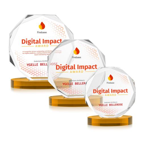 Acadian Full Color Amber on Alberton Base Polygon Crystal Award
