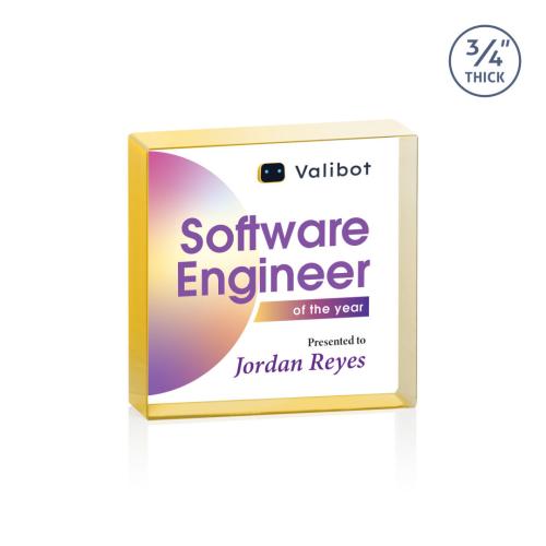 Upton Square Full Color Gold Square / Cube Crystal Award