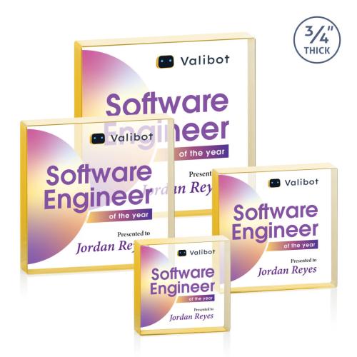 Upton Square Full Color Gold Square / Cube Crystal Award