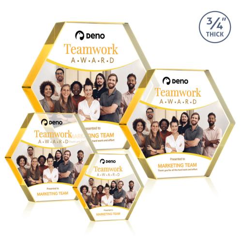 Gilford Hexagon Full Color Gold Polygon Crystal Award