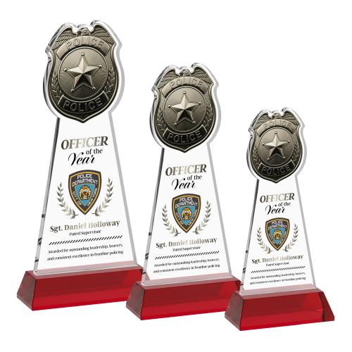 Crystal Awards | Police Badge Full Color Red on Hartford Base Unique C
