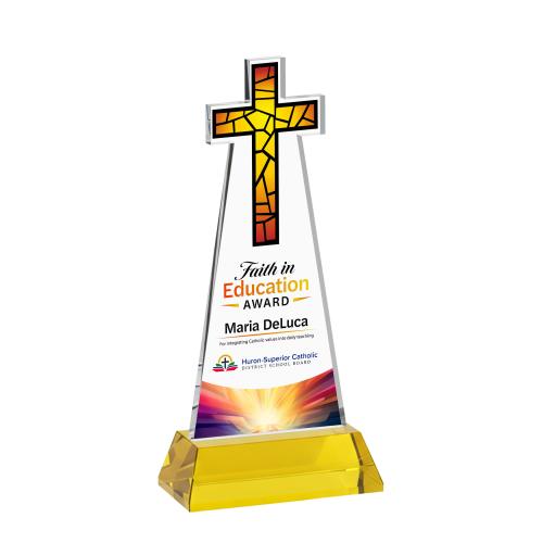 Cross Full Color Gold on Hartford Base Unique Crystal Award