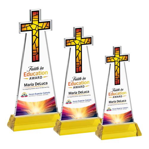 Cross Full Color Gold on Hartford Base Unique Crystal Award